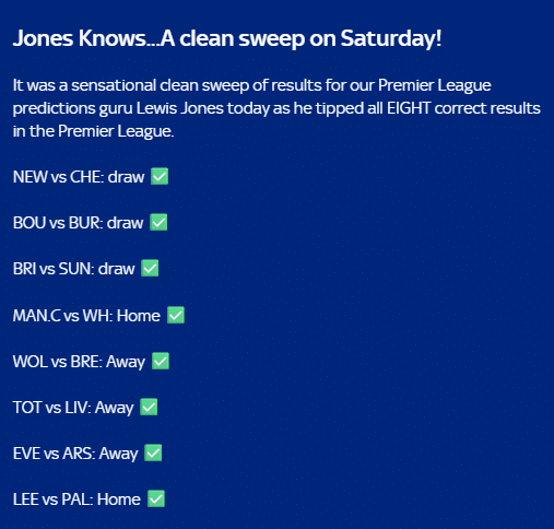 Jones Knows Predictions for Today's Premier League Matches